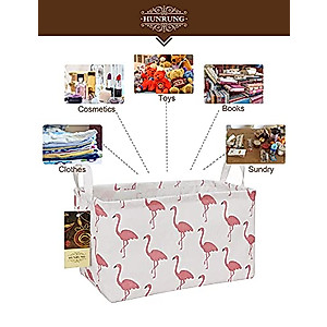 HUNRUNG Rectangle Storage Basket Cute Canvas Organizer Bin for Pet/Children Toys, Books, Clothes Perfect for Rooms/Playroom/Shelves (Flamingo)