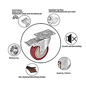 YOOGAA 5" Heavy Duty Caster Safety Dual Locking Swivel Caster Wheels with Screw Total Capacity 1500lbs (Set of 4 with Brake)…