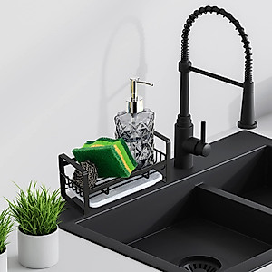 ARTLEO Dish Sponge Holder | Kitchen Sponge Caddy and Soap Dispenser Holder | Sink Tray Drainer Rack | Come with Front Drip Tray, for countertop, Black Stainless Steel.