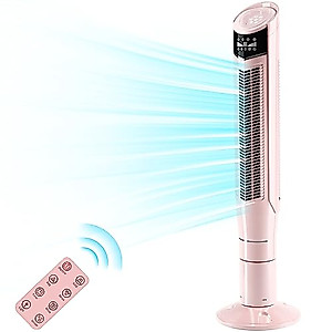 Antarctic Star Tower Fan 360°Oscillating Fan Quiet Cooling 24H Timer Remote Control Powerful Standing 8 Wind Speed 3 Wind Modes Ionizer Mode Bladeless Portable LED Display,Bedroom 47-Inch Pink