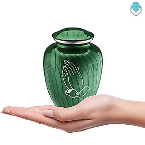 GetUrns Medium Embrace Praying Hands Cremation Urn with Custom Engraving (_Pearl Green Double Sided)