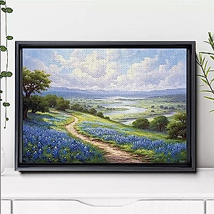 Enchanting Texas, Native Texas Hill Country Bluebonnet Landscape - Fine Art Print Mounted in a White Mat Board