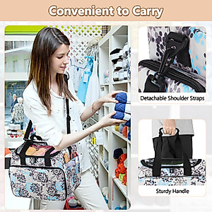 Teamoy Knitting Bag, Yarn Storage Bag Tote, Travel Yarn Organizer with Foldable Inner Dividers for Yarn, Crochet Hook, Knitting Needles(Up to 13.5"), Project and Supplies, Dandelion