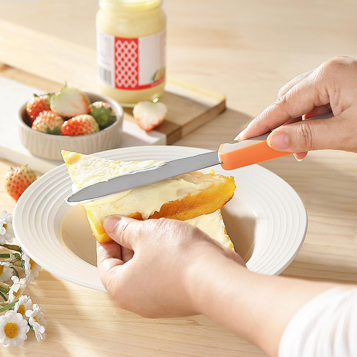 Butter Knife Spreader, Little Cook 4.7 Inch Sandwich Butter Spreader Knife, Stainless Steel Spreaders for Food with Serrated Edge , Great for Butter, Cheese, Peanut, Sandwhich, Jam, Dishwasher Safe