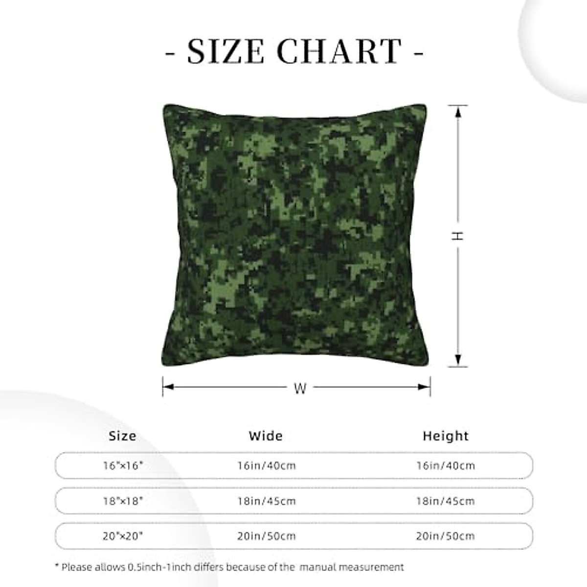 AdaNti Green Army Digital Camouflage Print Corduroy Throw Pillow Covers Soft Square Throw Pillow Case Home Decorations for Bed Sofa Living Room 16"x16"