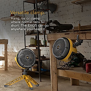 Vornado EXO5 Heavy-Duty Shop Air Circulator Fan with High-Impact Housing, Collapsible Tripod Base, Clamp Attachment, Yellow, 7 In.