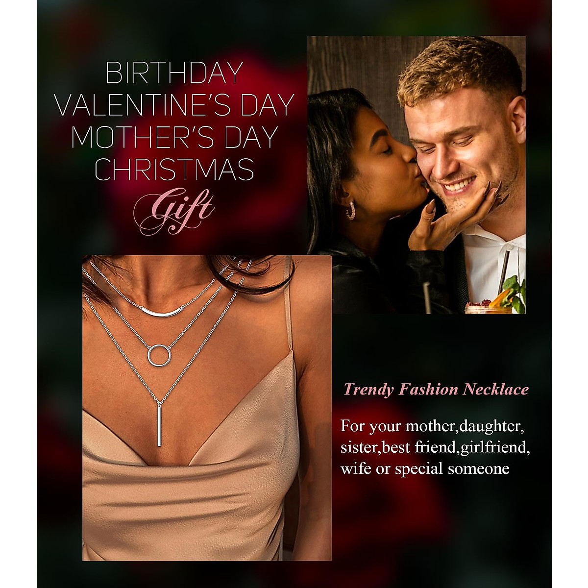 Boho Sterling Silver Dainty Layered Triple Layer Long Stacked Lariat Choker Stack Necklaces for Women Bar Circle Multi 3 Layering Chains