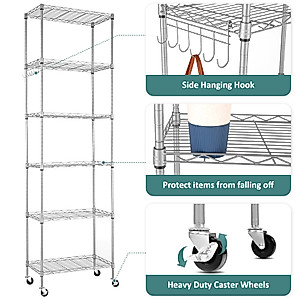 Homdox 6 Tier Wire Shelving Unit on Wheels, Storage Shelves for Garage Kitchen Living Room, Heavy Duty Shelving Rack, 21.26 x 11.42 x 72.05 inch (L x W x H)