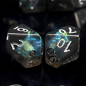 PJOY Clear Rainbow DND Dice Set 7PCS D&D Dice Iridescent Mylar Filled Resin Polyhedral RPG Game Dungeons and Dragons Gifts