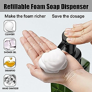 Foaming Soap Dispenser, Refillable Hand Soap Dispenser, Pump Bottle 450ml(16oz), Plastic for Liquid Soap, Shampoo, Body Wash, 2 Pcs (Green+Green)