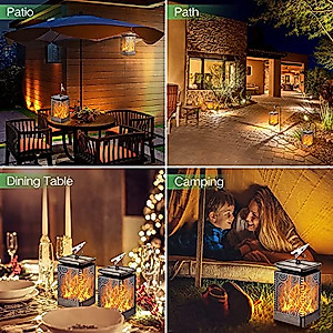 Solar Lantern Lights Dancing Flame Waterproof Outdoor Hanging Lantern Solar Powered Umbrella Led Night Lights Auto on Off Landscape Decorative for Garden Patio Deck Yard Path 4 Pack