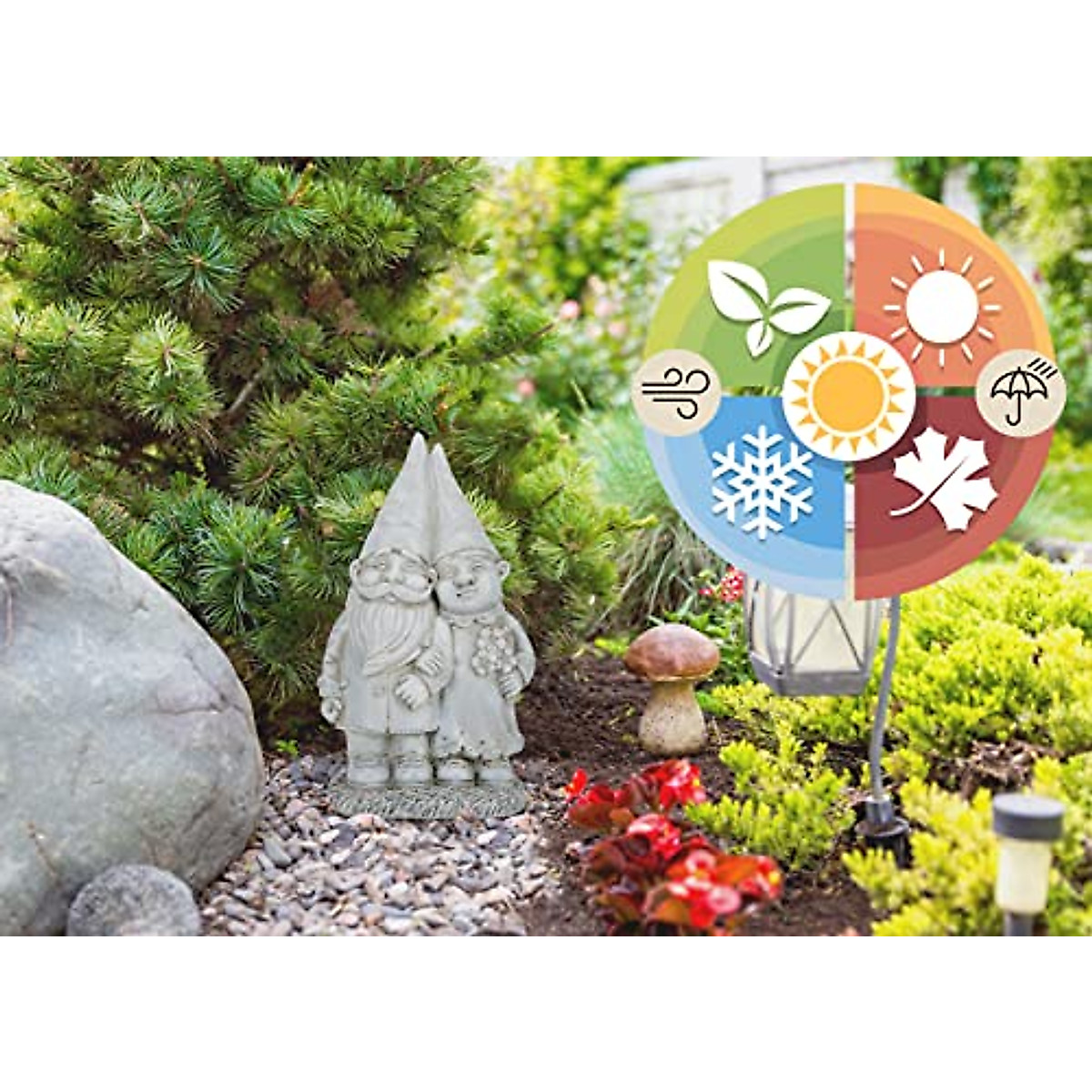 NAT & Jules Married Gnome Couple Aged Cement Hue 12 inch Resin Garden Statue