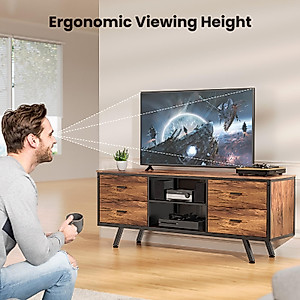 Pipishell TV Console Table for up to 65″ TVs, Retro TV Stand with Metal Frame & Fabric Drawers up to 150 lbs, Entertainment Center TV Console for Living Room & Bedroom Organization, PIRTS06WN