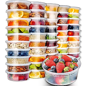 50pk 8oz Small Plastic Containers with Lids - Slime Containers with lids Freezer Containers Deli Containers with Lids - Food Containers Meal Prep Food Prep Containers Plastic Food Containers with Lids