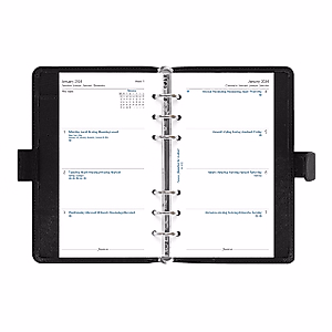 Filofax Saffiano Organizer, Personal Compact Size, Black - Cross-Grain, Leather-Look, Six Rings, Week-to-View Calendar Diary, Multilingual, 2024 (C022469-24)