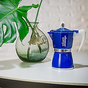 Café Santo Domingo LA BANDERA COLLECTION Stovetop Moka Pot, 6 Cup, Dominican Coffee Maker, Espresso Maker (Blue)