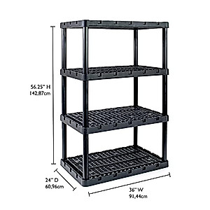 Gracious Living 4 Shelf Knect-A-Shelf Ventilated Light Duty Storage Unit Organizer System for Home, Garage, Basement, and Laundry, Black