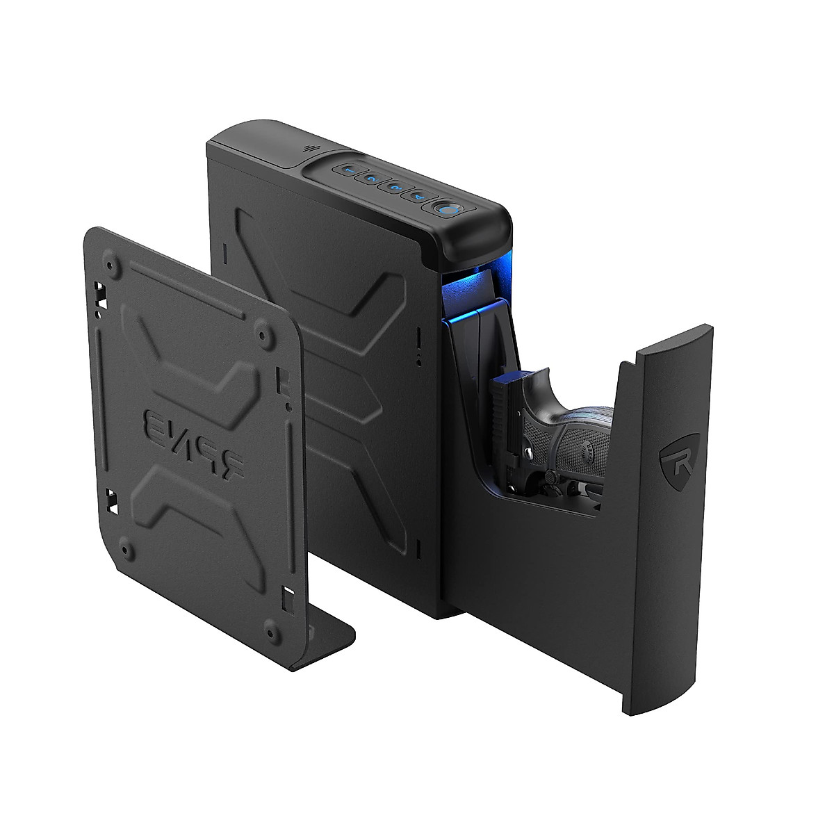 RPNB Gun Safe,Mounted Biometric Nightstand Handgun Safe with Quick Access Sliding Door, Pistol Safes for Wall Bedside Desk Vehicle with the Fingerprint, Keypad, Pistol Holder,Carbon Knight Series