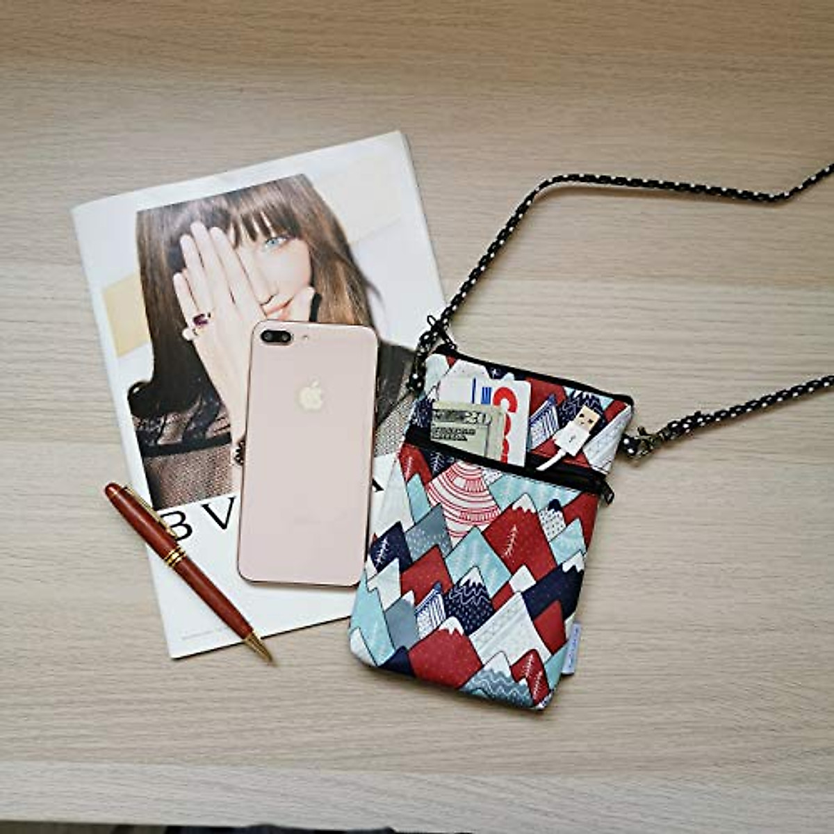 Tainada Women Crossbody Shoulder Travel Zippered Wallet Purse Clutch Phone Bag w/Detachable Strap (Mountain Pattern 3)