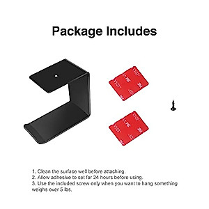 Mt.Jun Aluminum Under-Desk Headphone Hook, with Strong Adhesive VHB Tape, Holds 5 lbs (Black)