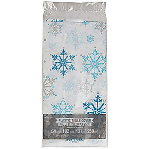 Creative Converting All Over Print Plastic Table cover, 54 x 102", Snowflake Swirls