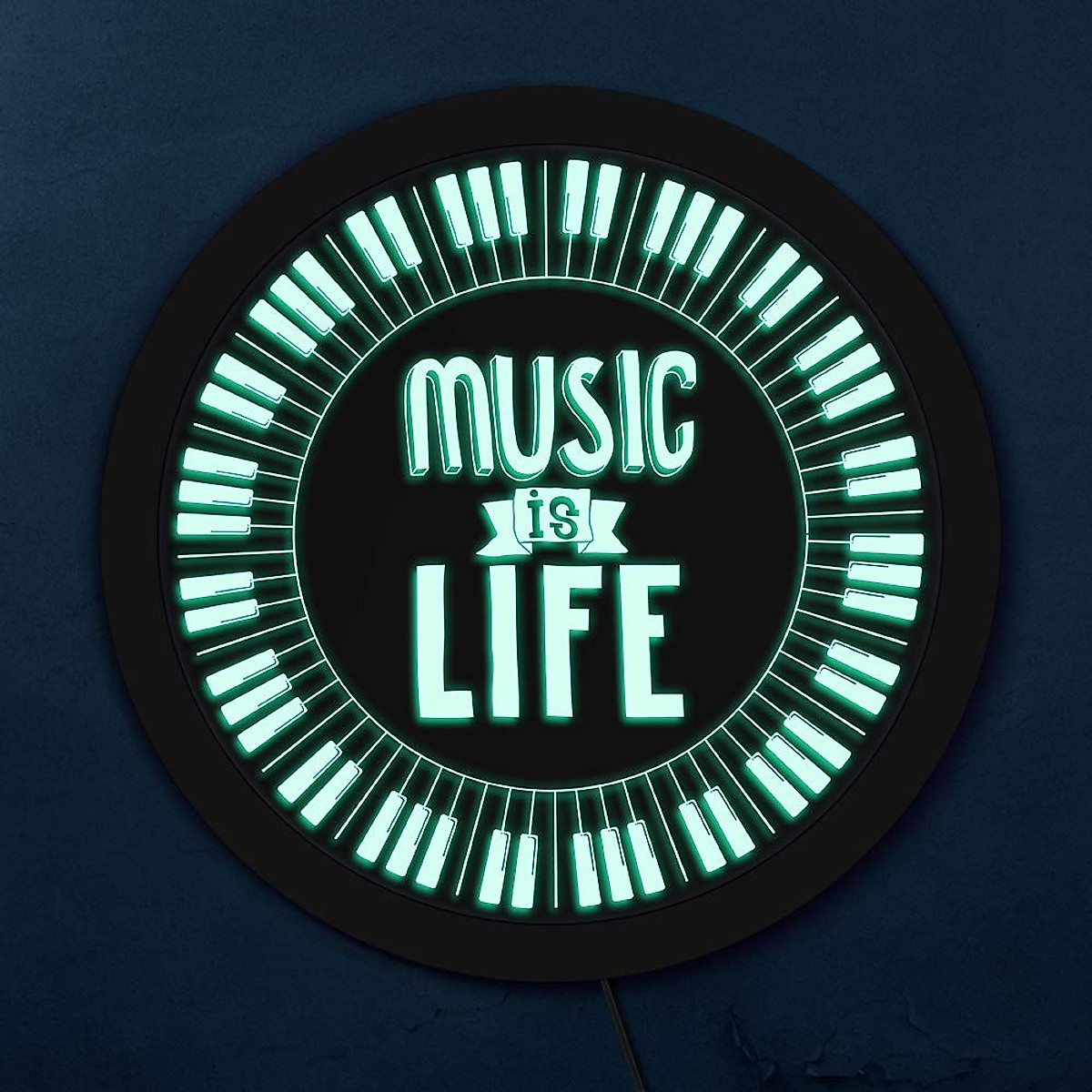 The Geeky Days Music is Life Piano Keys Round LED Neon Sign Piano Keyboard LED Lighting Decor Music Studio Open Sign with Colorful Changes