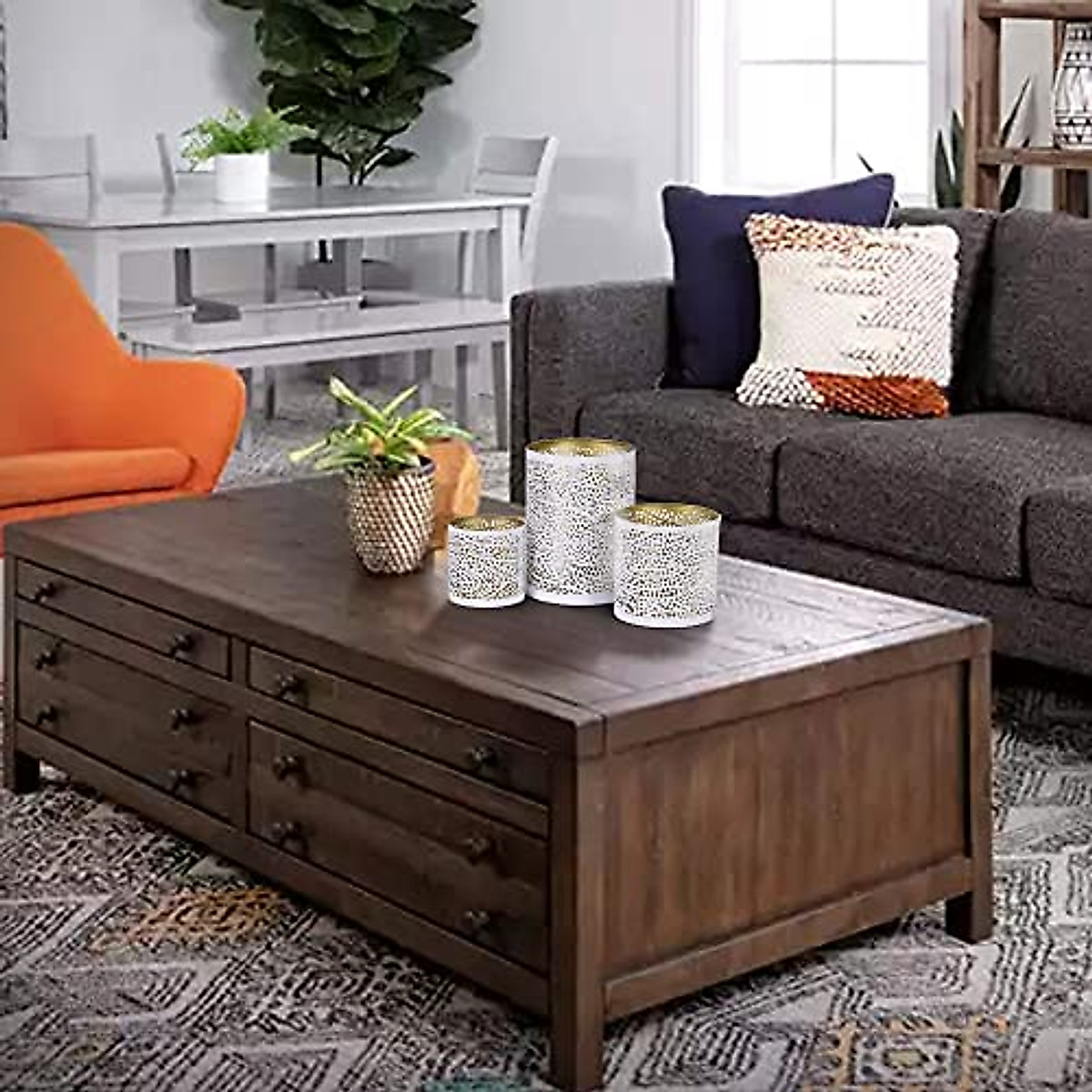 Lazy Gifts Set of 3 White and Gold Metal Decorative Nesting Hurricane Candle Holders. Elegant Style Centerpiece - add Accents to Weddings, Functions and Home décor with These Large Candle Holders