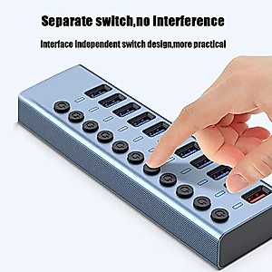 SHYPT Aluminum Alloy 11-Port USB3.0 Splitter 10 Port Computer Extended USB HUB 1 Port Fast Charging External 12V4A Power Supply