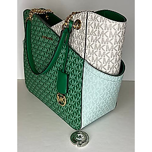 Michael Kors Jet Set Travel Large Chain Shoulder Tote bundled Purse Hook (Palmetto Green MK Colorblock)