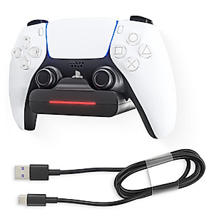 2-in-1 PS5 Controller Wall Mount Charger Dock,Charging Station Holder fits for Midnight Black PS5 Wireless Controller with LED Indicators Fast Charging Speed Cable,Space Saving Playstation 5 Charger
