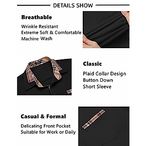 COOFANDY Men's Button Up Shirts Short Sleeve Business Casual Dress Shirts for Men Black