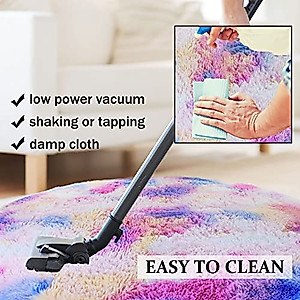 TIMDAM Round Rug for Bedroom, 4 Feet Circle Rug Rainbow Rug for Girls Bedroom, Fluffy Kids Carpet, Cute Fuzzy Nursery Rug, Plush Circular Area Rug, Classroom Rug Small Rug Girls Room Decor