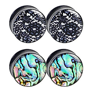 Awinrel Abalone and Lace Ear Gauges Acrylic Saddle Plugs Tunnel Stretcher Expander Body Piercing Jewelry 4 Pieces Set 9/16" 14mm