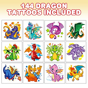 ArtCreativity Dragon Temporary Tattoos for Kids - Bulk Pack of 144 Tattoos in Assorted Designs, Non-Toxic 2 Inch Tats, Birthday Party Favors, Goodie Bag Fillers, Non-Candy Halloween Treats