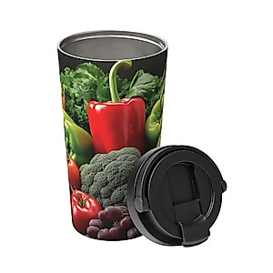 GTKSYNVE Reusable Coffee Mug with Lid and Handle, Fruits and vegetables Tumbler for Hot & Cold Drinks 16oz Stainless Steel Insulated Coffee Tumblers Double Wall Vacuum Thermal Cup