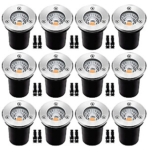 ELEGLO 12 Pack 3W Low Voltage Led Landscape Lights,12V/24V AC/DC Well Lights,IP67 Waterproof In Ground Light and Landscape Lighting for Garden,Yard, Driveway, Deck, Step Up Light(Warm White 12 Pack)