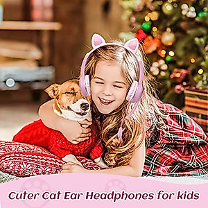 AKZ CN COM Kids Headphones, Cat Ear Headphones with Microphone for Children Boys & Girls, Wired Headset with 3.5mm Jack for Online Learning, Home, Chromebook, Travel, Tablet