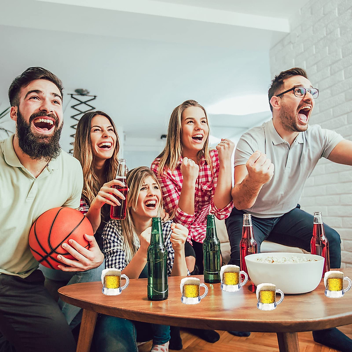 Irrmshr 30 Pcs Mini Plastic Beer Mugs,1 oz Clear Plastic Beer Glasses,Shot Glasses with Handles,Reusable Beer Stein Tasting Glasses Whiskey Juice Cups for Drinking Beer Festival Party BBQ