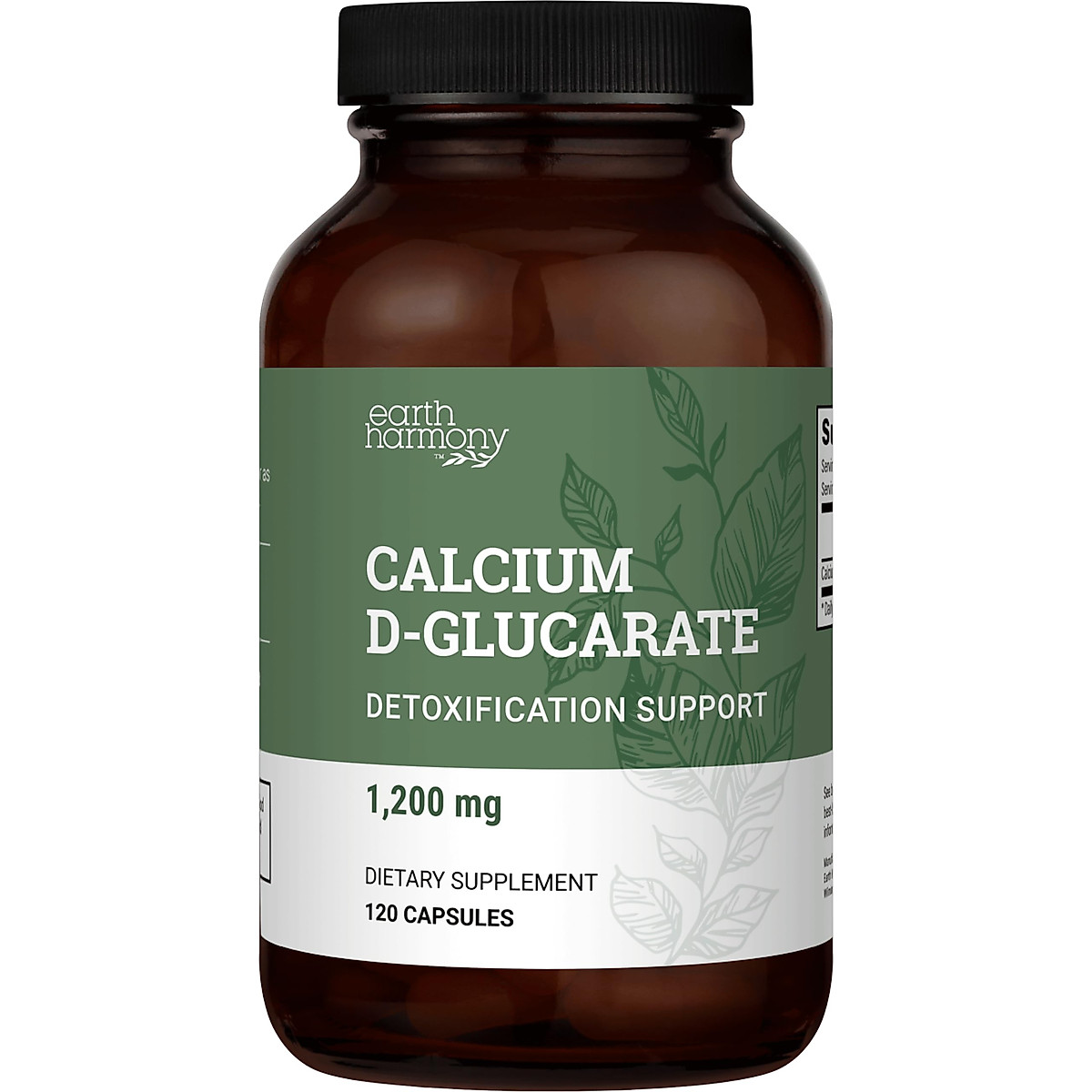 Earth Harmony Calcium D-Glucarate 1200mg - Advanced Detoxification Support & Double The Strength of Calcium D Glucarate 500mg - 120 Capsules (2-Month Supply)
