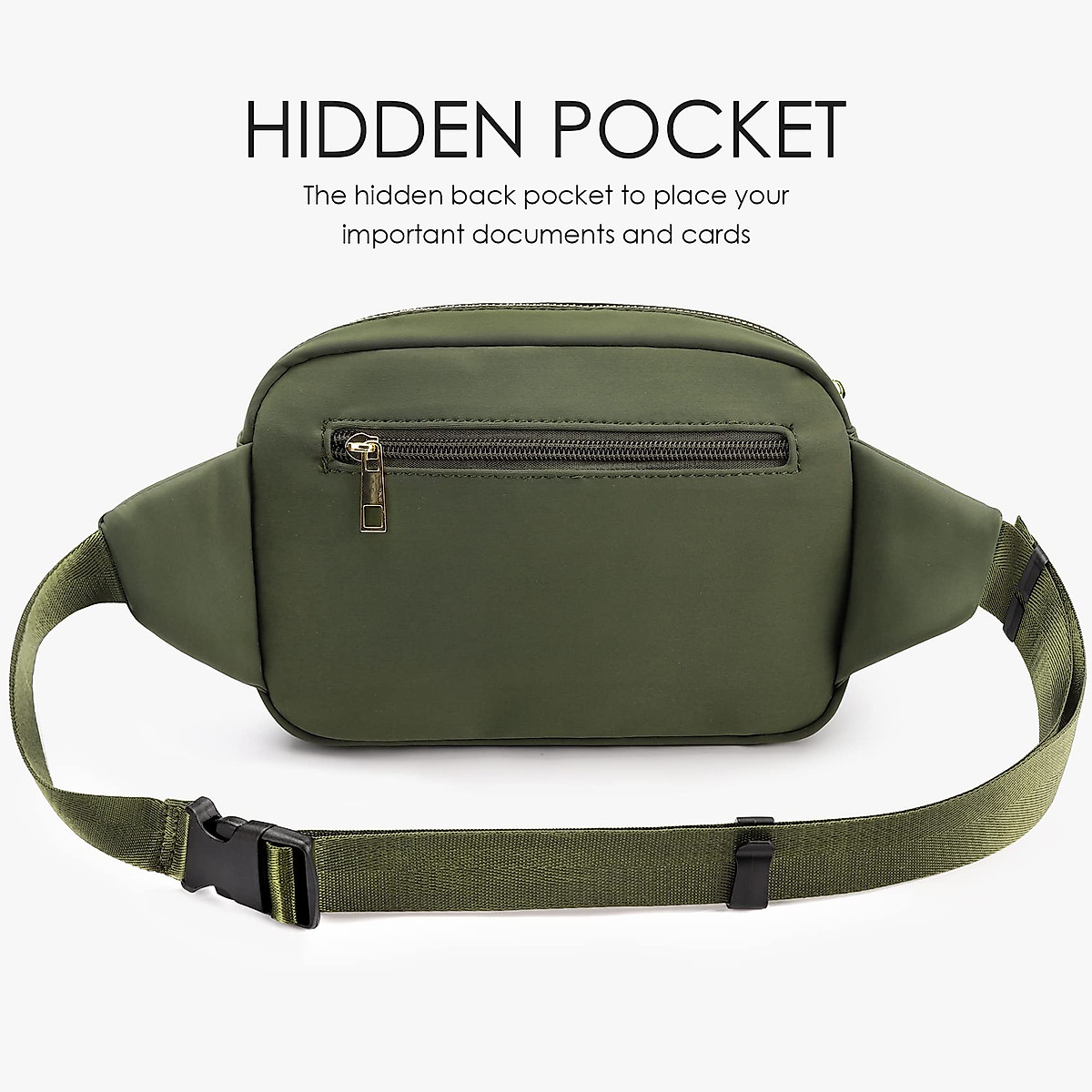 ZORFIN Fanny Packs for Women Men, Fashion Waist Pack Belt Bag with 5 Zipper Pockets Adjustable Belt, Casual Hip Bum Bag for Travel Shopping Hiking Cycling Running (Green)