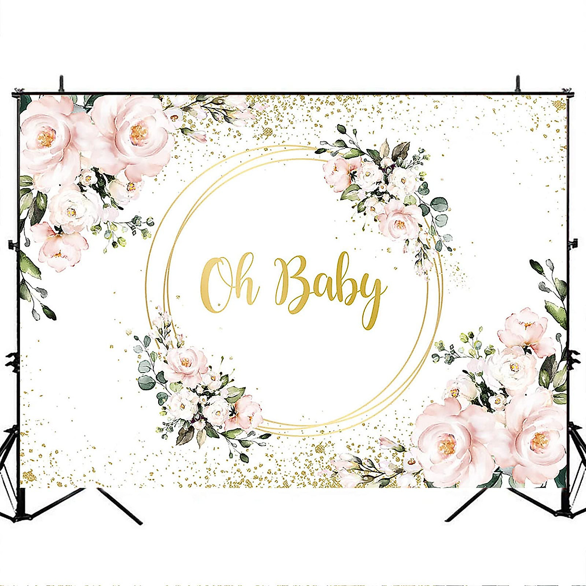 Avezano Blush Floral Baby Shower Backdrop Pink Flower Gold Dots Baby Shower Background Flowers Baby Shower Decorations for Girls (7x5)