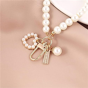 YSSZAM Gold Women's Imitation Pearl Chain Key Chain Backpack Key Pendant Accessories Key Ring Charm Gifts,Love Heart Women's Keyrings and Keychains