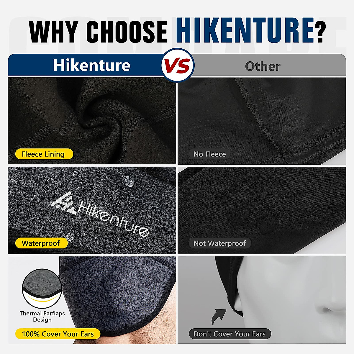 Hikenture Winter Skull Cap Helmet Liner, Thermal Cycling Cap Ski Hat for Men Grey