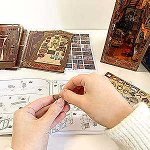 Spilay DIY Dollhouse Miniature Book Nook Assemble Kit,3D Wooden Puzzle Bookshelf Insert Decor with Light, Bookends Model Build-Creativity Kit for Adults Women Birthday Gift (SQ06)
