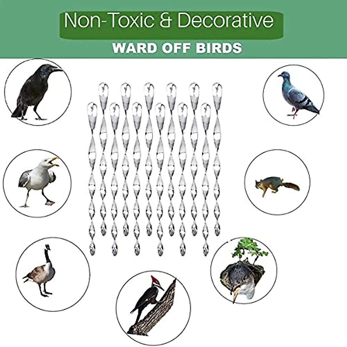 12 Pack Bird Reflective Scare Rods - Bird Scare Devices Ornamental Spiral Deterrent Control Device, Effective Hanging Bird Devices to Keep Birds Away from Your House Window Garden