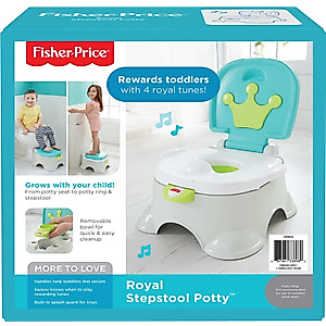 Fisher-Price Toddler Toilet Royal Stepstool Potty Training Seat with Music plus Removable Ring and Bowl, Blue