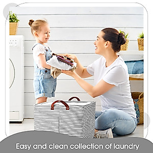 8 Pack 70l Extra Large Storage Bins Closet Organizers and Storage Large Blanket Basket for Shelves Canvas Storage Bin with Handle and Drawstring Cover for Clothing Comforters Toys, 22 x 15 x 13 Inch