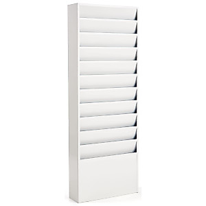 Displays2go File Holder Wall Mount, 11 Tiers, Letter Size, Magnet Receptive Steel - White (JMFF11WHT)