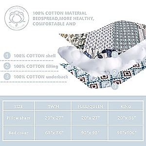 Secgo Quilt King Size - 100% Cotton Bedding Set (98 * 106 Inch) with 2 Pillow Shams, Patchwork Reversible Lightweight Bedspread, Quilted Coverlet Fit All-Season