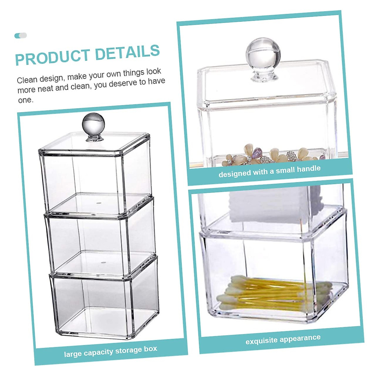 1 Set Storage Box Cotton Round Holder Clear Container with Lid Organizer Square Storage Container Clear Jars Storage Case Tool Box Acrylic Mini